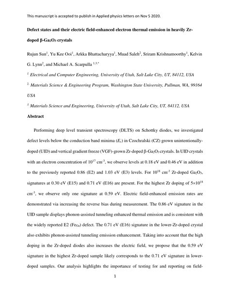 Pdf Defect States And Their Electric Field Enhanced Electron Thermal