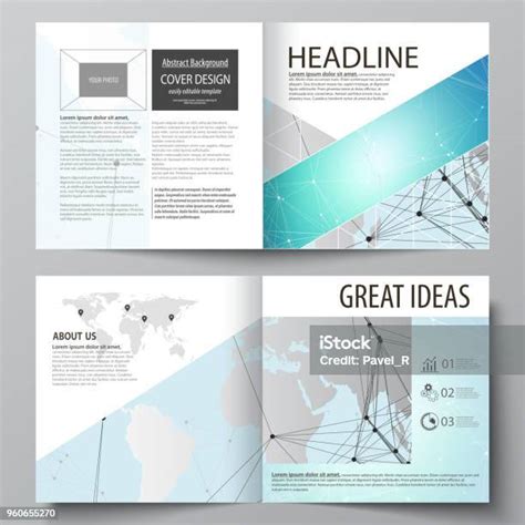 사각형 디자인 Bi에 대 한 두 개의 표지 서식 파일의 편집 가능한 레이아웃의 벡터 일러스트 레이 션 소책자 전단지 잡지 브로셔 접어 미래의 첨단 기술 배경 발굴 데이터
