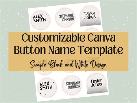 Customizable Modern Name Buttons Canva Template 2 1 4 Inch Buttons Simple Black And White
