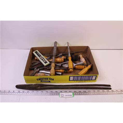 Box Of Assorted Wood Handles And Chisel Parts