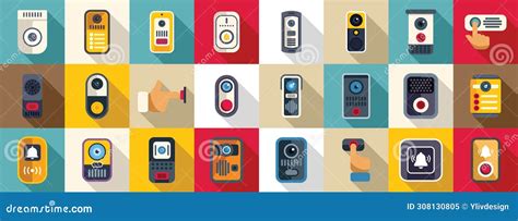 Door Bell Icons Set Flat Vector Home Button Security Stock Illustration Illustration Of