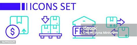 교통 기호 무료 보관 팔레트 및 판지 판지 아이콘에 상자 라인 골판지 상자를 설정합니다 벡터 건축하기에 대한 스톡 벡터 아트 및 기타 이미지 Istock