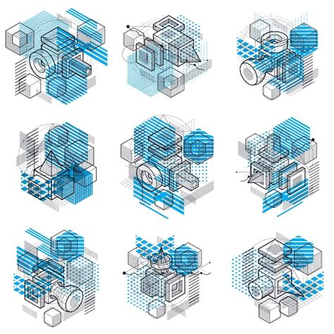 Premium Vector Abstract 3d Shapes Compositions Vector Isometric Backgrounds Compositions Of
