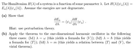 solved the hamiltonian h λ of a system is a function of