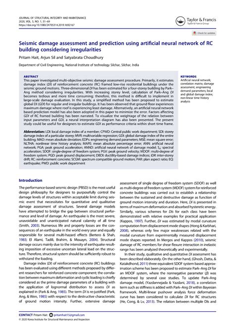 PDF Seismic Damage Assessment And Prediction Using Artificial Neural Network Of RC Building