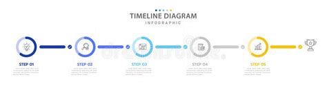 Infographic 5 Steps Modern Timeline Diagram Roadmap With Percent Pie Chart Stock Vector