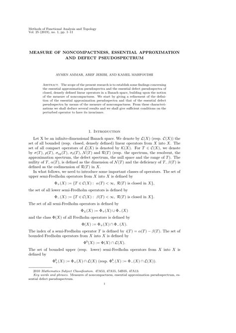 Pdf Measure Of Noncompactness Essential Approximation And Defect Pseudospectrum