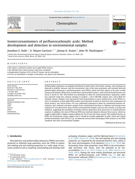 Pdf Isomers Enantiomers Of Perfluorocarboxylic Acids Method Development And Detection In