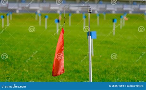 Red Wind Direction Flag Biathlon Shooting Range Outdoor In The Summer Stock Photo Image Of