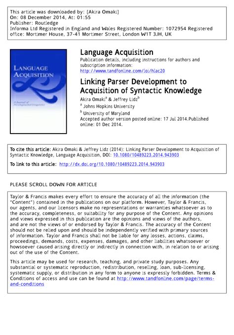 PDF Linking Parser Development To Acquisition Of Syntactic Knowledge