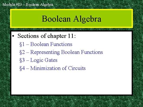 Module 23 Boolean Algebra Chapter 11 Boolean Algebra