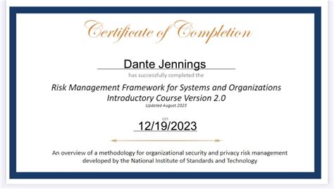 Completed Nist Rmf Course Dante Jennings Posted On The Topic Linkedin