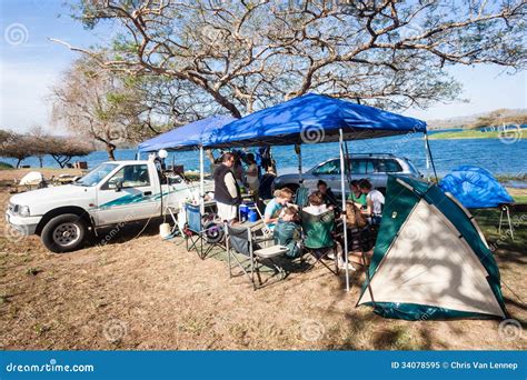 Camping Families Holiday Dam Editorial Image Image Of Female Male