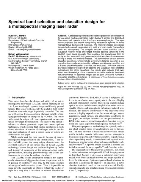 (PDF) Spectral band selection and classifier design for a multispectral ...