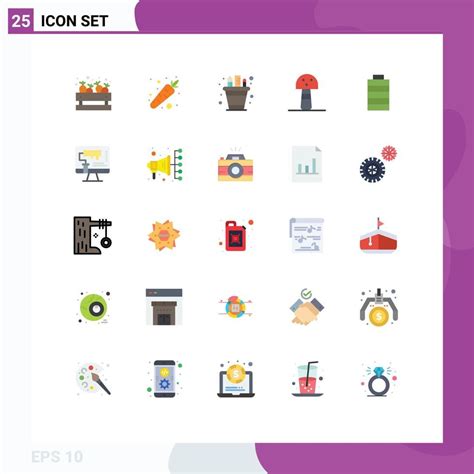 25 Universal Flat Colors Set For Web And Mobile Applications Energy Battery Pen Vegetable Food