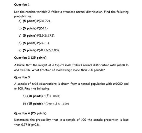 Solved Question 1 Let The Random Variable Z Follow A