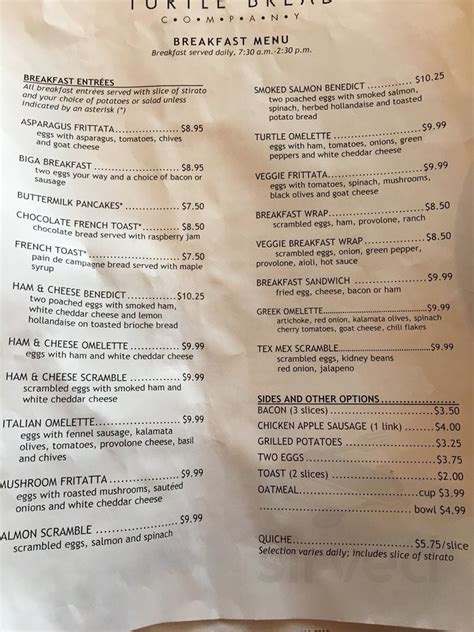 Turtle Bread Company Menu In Minneapolis Minnesota Usa