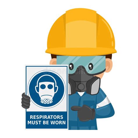 Trabajador Industrial Con Un Signo De Advertencia Para El Uso