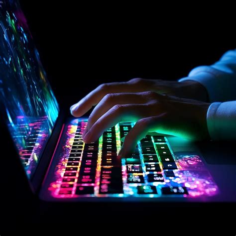 Premium Photo A Pair Of Hands Typing On A Rgb Backlit Laptop Keyboard