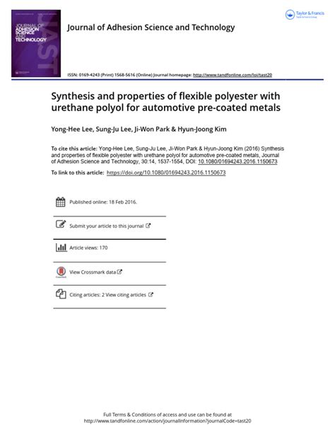 Synthesis And Properties Of Flexible Polyester With Urethane Polyol For Automotive Pre Coated