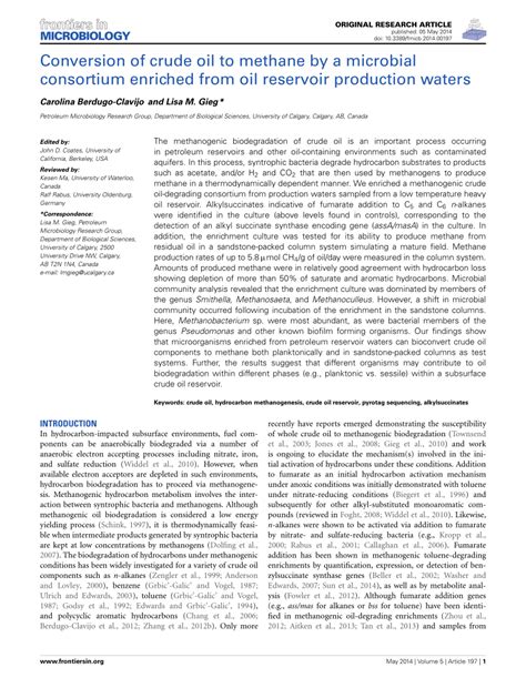 Pdf Conversion Of Crude Oil To Methane By A Microbial Consortium