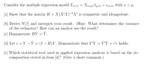 solved consider the multiple regression model y 1 xonsp bkp 1