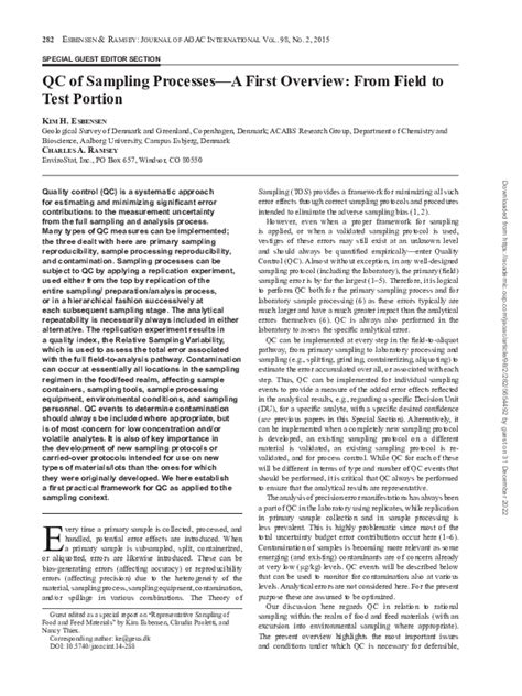 Pdf Qc Of Sampling Processes A First Overview From Field To Test Portion