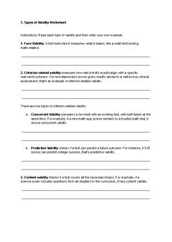 Types Of Validity Worksheet By Mr Hewitt TPT