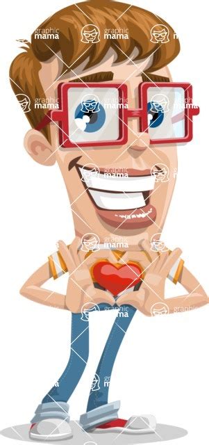 Cute Nerd With Glasses Cartoon Vector Character Design Show Love GraphicMama