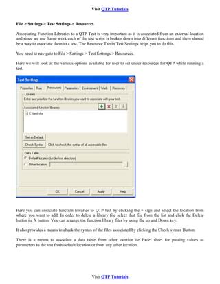 QTP Features Under Test Settings PDF
