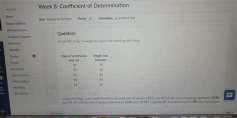 Solved Week 8 Coefficient Of Determination March 2023 Home Due Sunday