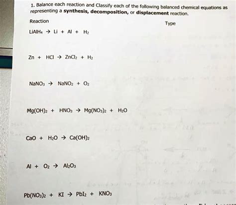 Solved 1 Balance Each Reaction And Classify Each Of The Following