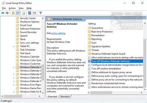 Windows Defender Is Turned Off By Group Policy MajorGeeks