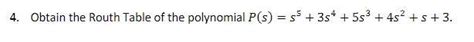 solved 4 obtain the routh table of the polynomial