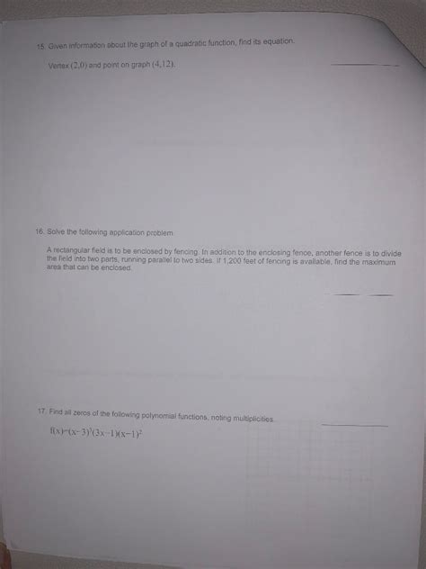 Solved Given Information About The Graph Of A Quadratic Chegg