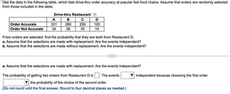 solved use the data in the following table which lists