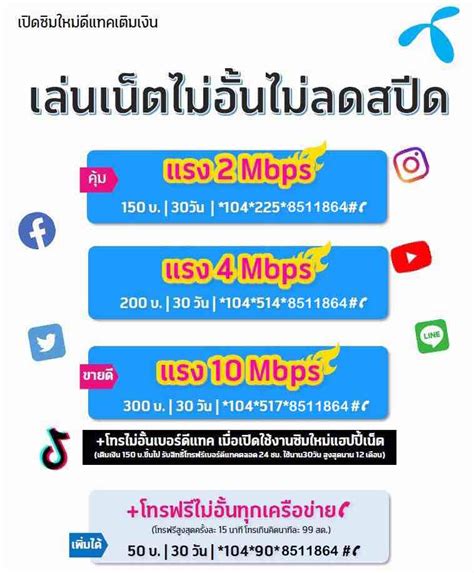 โปรเน็ต ดีแทค รายเดือน ไม่อั้นไม่ลดสปีด 150บ 200บ 300บ สำหรับลูกค้า