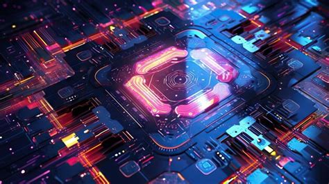 Premium Ai Image Processor Socket In Neon Light Motherboard With Microchipsmicrochip And