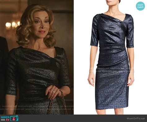 Wornontv Lauras Metallic Asymmetric Neck Dress On Dynasty Sharon