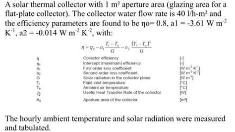 Solved A Solar Thermal Collector With 1 M2 Aperture Area