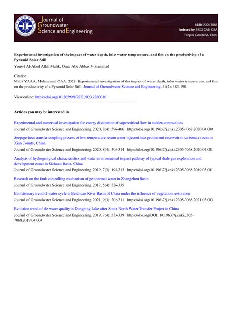 Pdf Experimental Investigation Of The Impact Of Water Depth Inlet Water Temperature And Fins