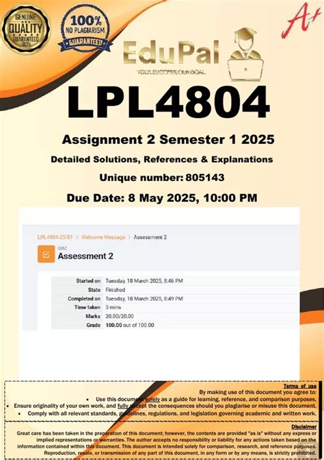 Lpl4804 Assignment 2 100 Complete Answers Semester 1 2025 805143 Due 8 May 2025