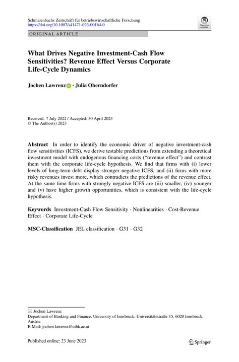 Pdf What Drives Negative Investment Cash Flow Sensitivities Revenue Effect Versus Corporate