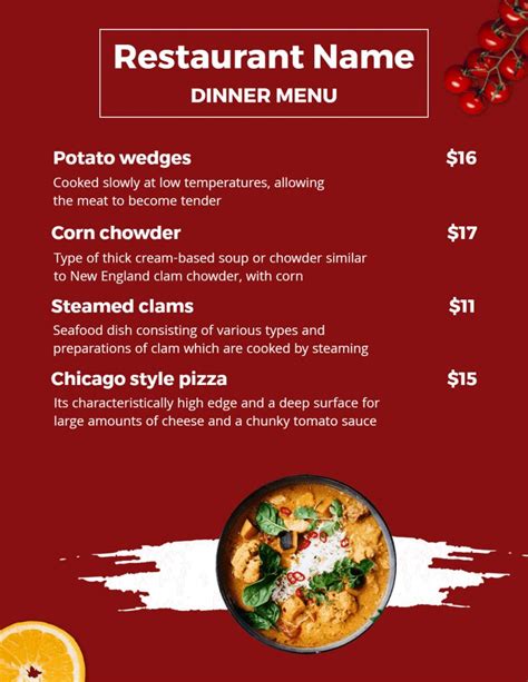 dinner menu design ideas examples and sample