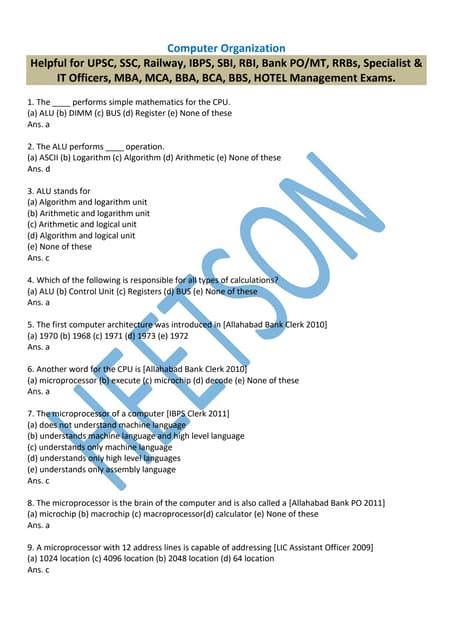 Computer Organization Question Important Mcq Pdf