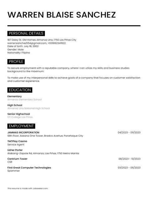 Resume Warren Blaise Sanchez Pdf