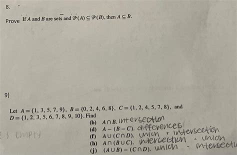 solved prove if a and b are sets and p a ⊆p b then a⊆b 9
