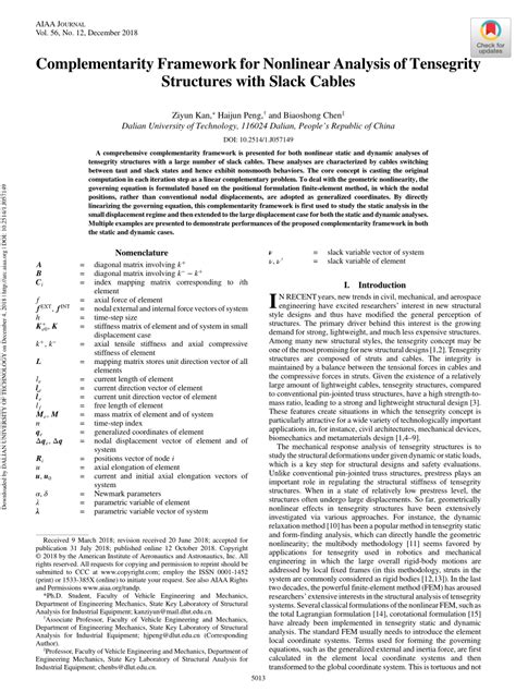 pdf complementarity framework for nonlinear analysis of tensegrity