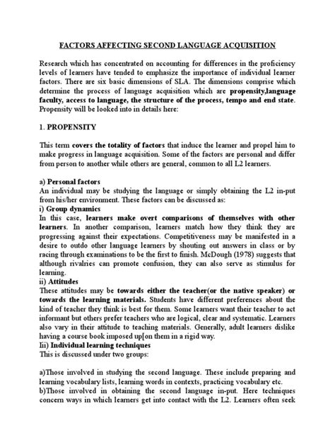 Factors Affecting Second Language Acquisition Pdf Second Language