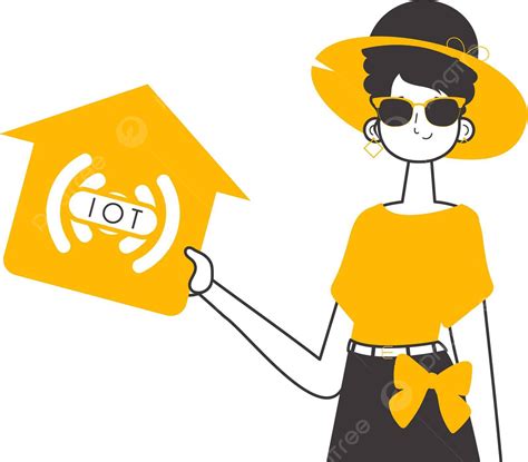 The Lineart Style Vector Illustration Depicts A Girl Holding The Iot Logo In Isolation Vector